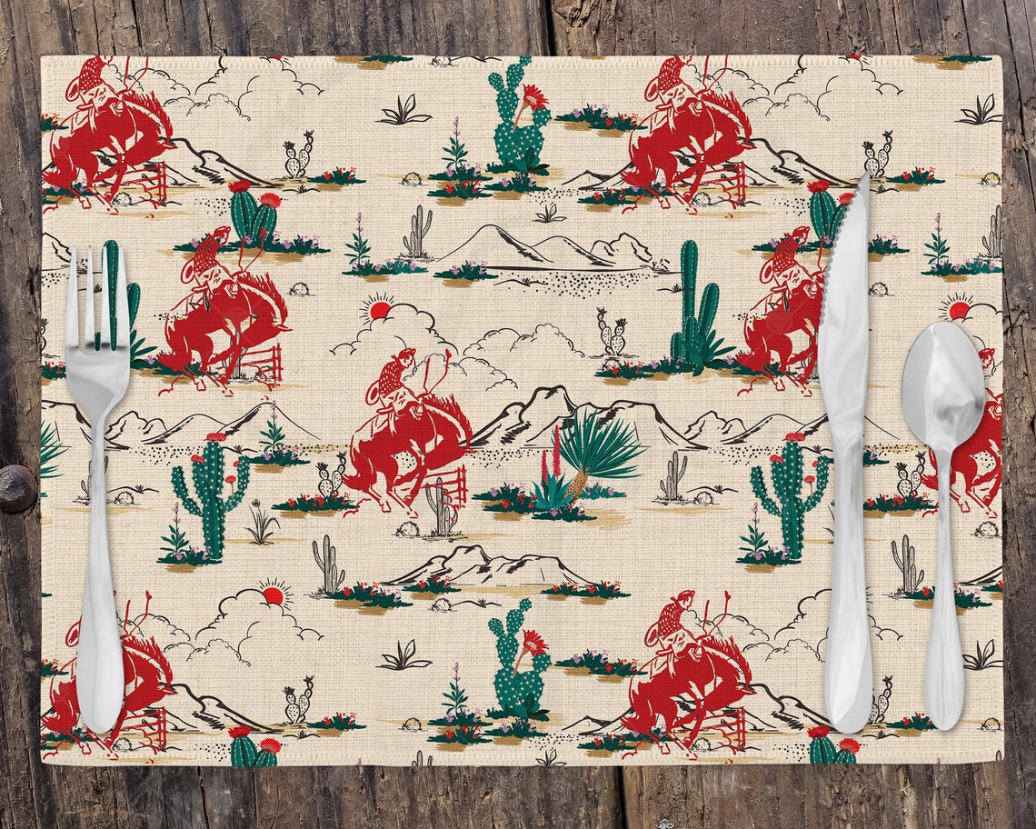 Linen Placemat Western Cowboy Collage Placemats Farmhouse - Etsy