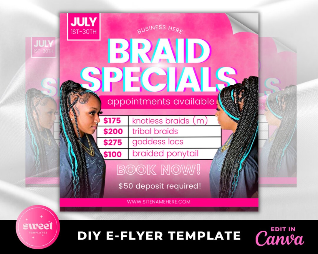 Braids Sale Flyer, Braids Special Flyer, Braid Prices Flyer, Braids ...