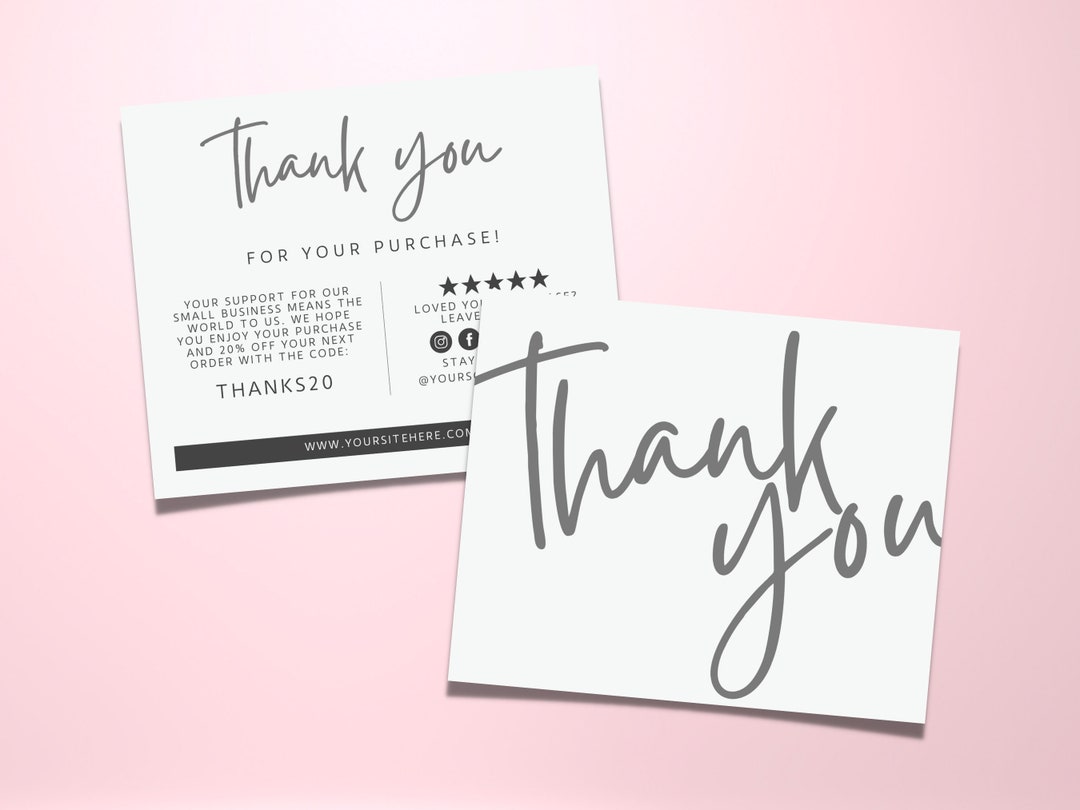 Editable Thank You Card Template, Grey Cursive (CANVA Digital Download ...