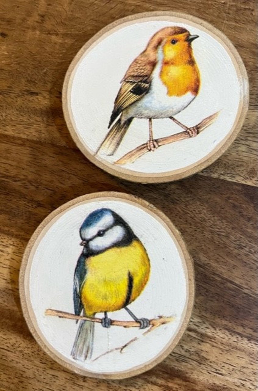 Bird Wood Slice Decoration, Bluetit and Robin - Etsy