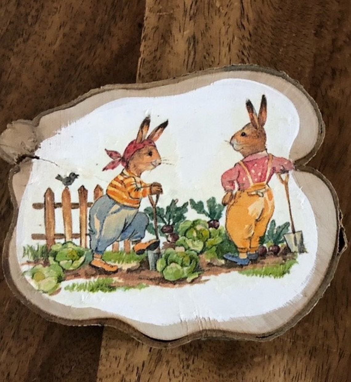 Vintage Style Bunny Wood Slice Hanging Decoration | Etsy