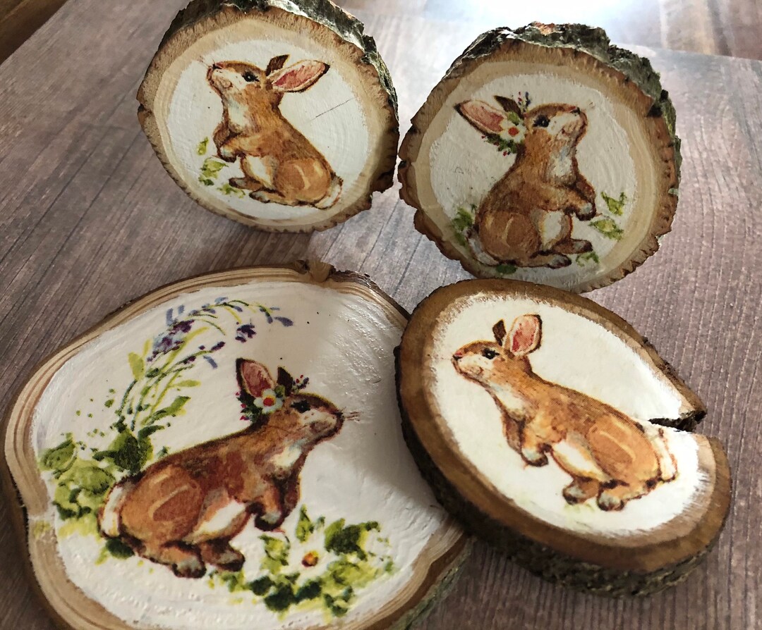 Bunny Wood Slice Hanging Decoration. - Etsy UK