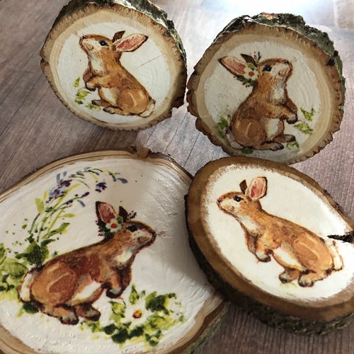 Vintage Style Bunny Wood Slice Hanging Decoration - Etsy