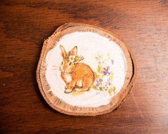 Vintage Style Bunny Wood Slice Hanging Decoration | Etsy