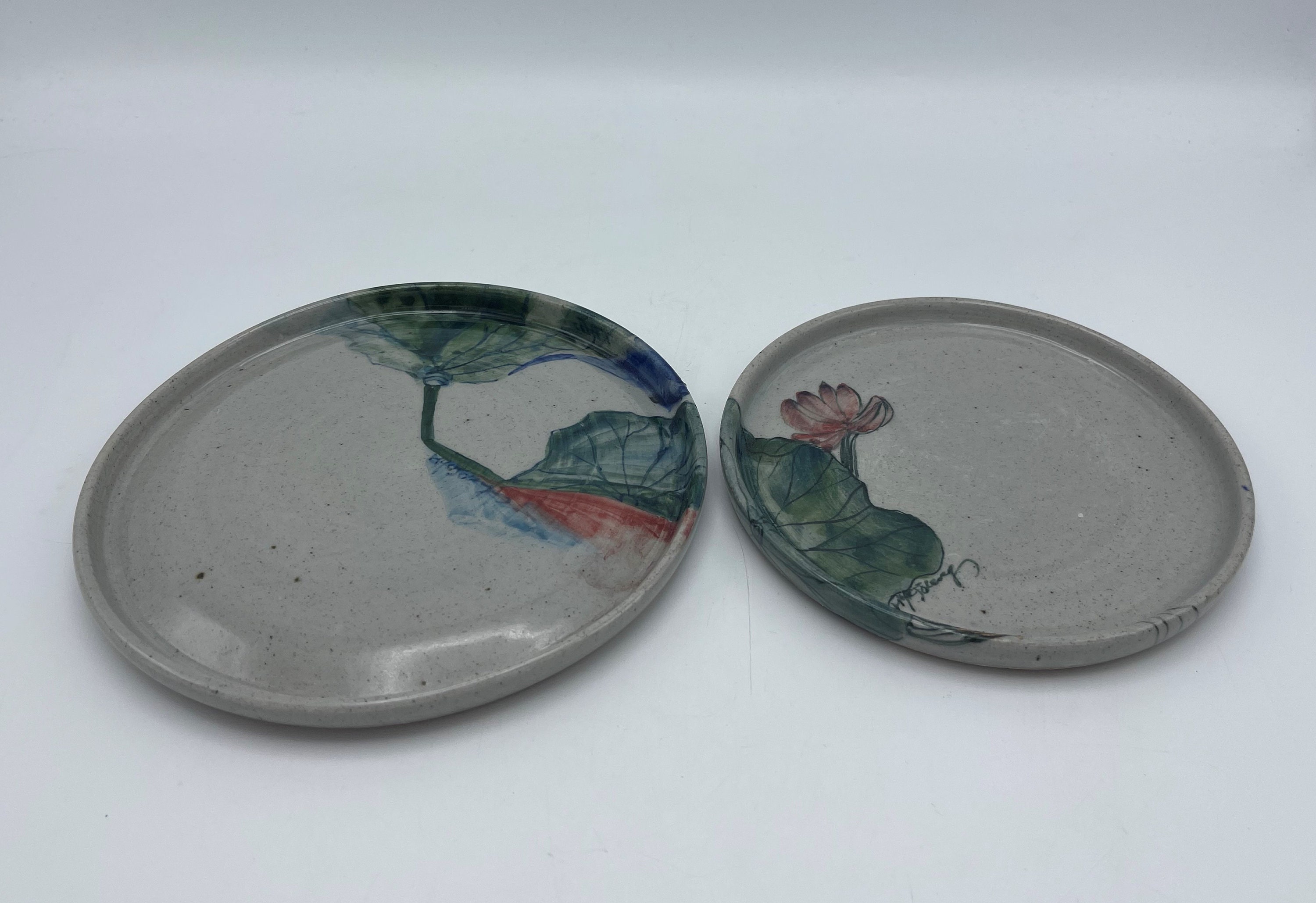 Lotus Ceramic Plate Lotus Leaf Nature Pattern Handmade Pottery Plate ...