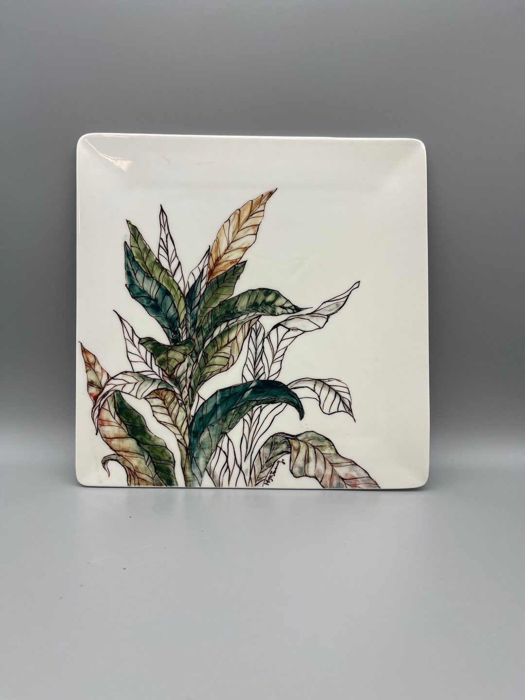 Banana Tree Ceramic Plate Flower Nature Pattern Handmade Pottery Plate ...
