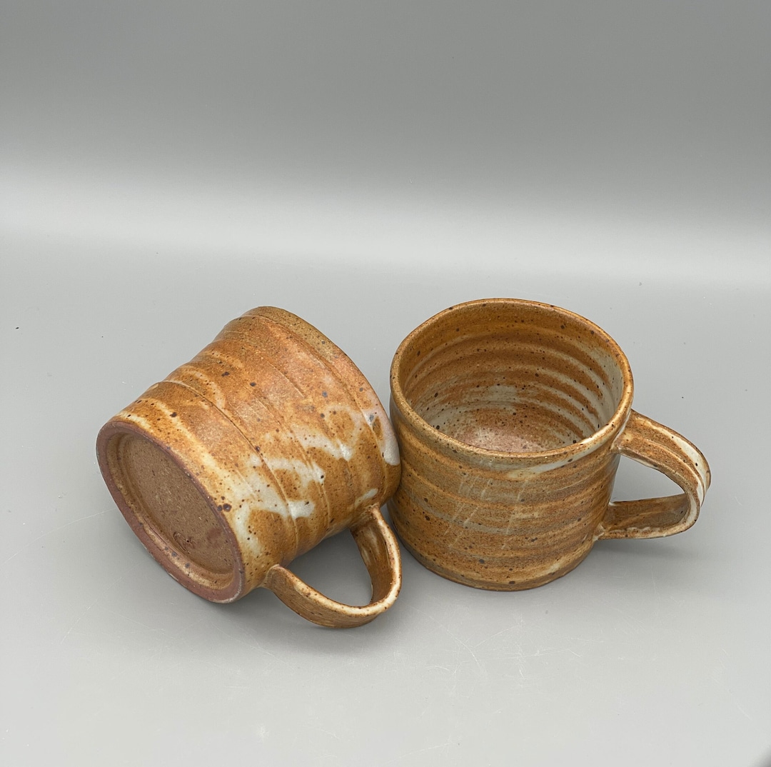 Ribbed Texture Ceramic Mug Set - Yellow Salt Glaze - Dual Tone Texture ...