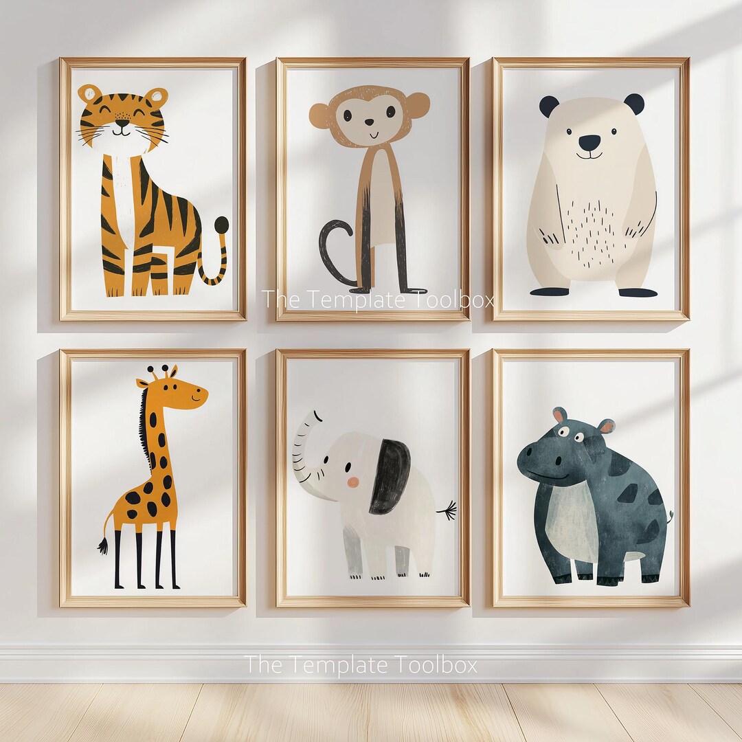 Cute Jungle Animal Art Nursery Printable, A4 A3, Printable, Tiger ...