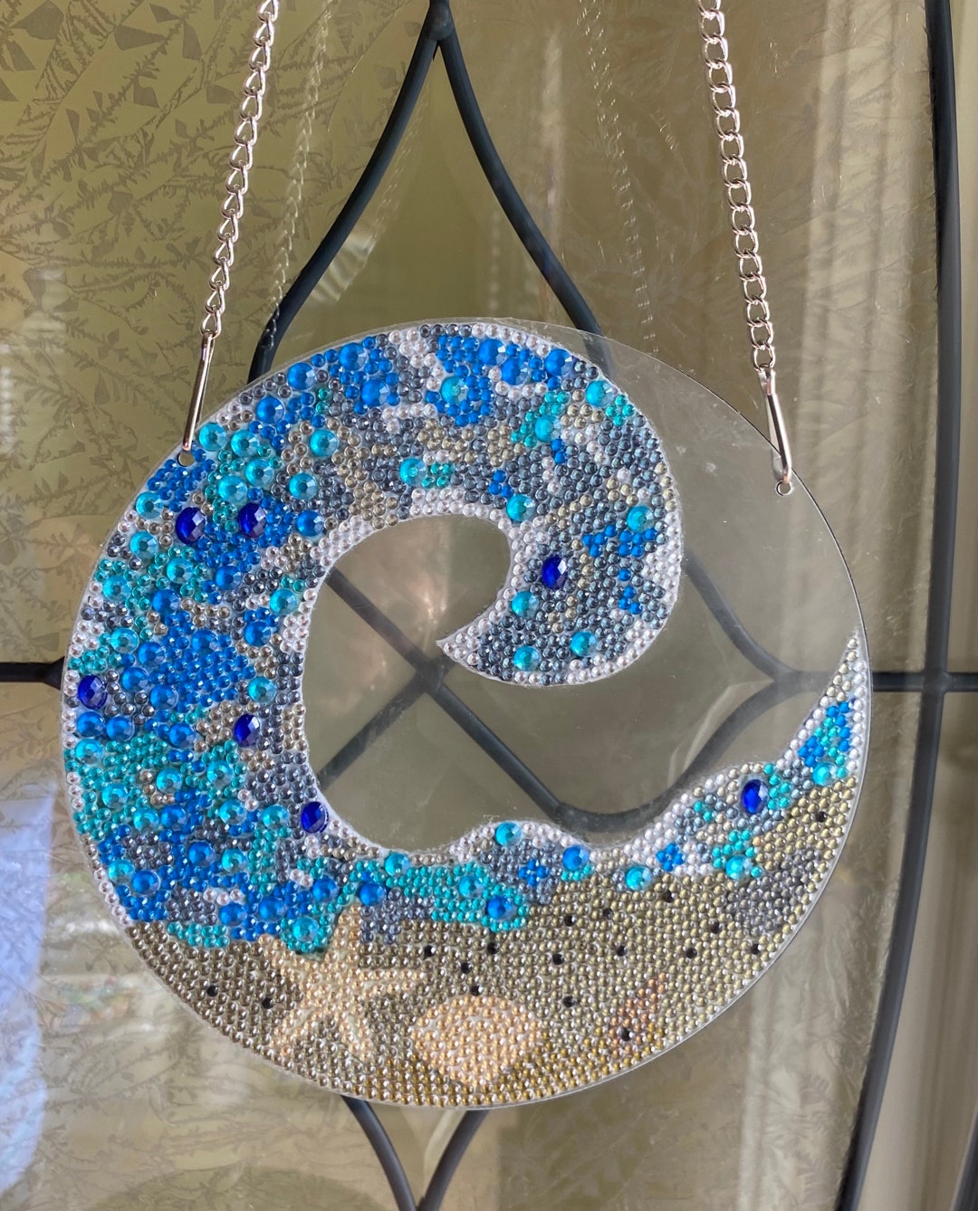 Seashell and Wave Art Wall Hanging/suncatcher - Finished - Etsy