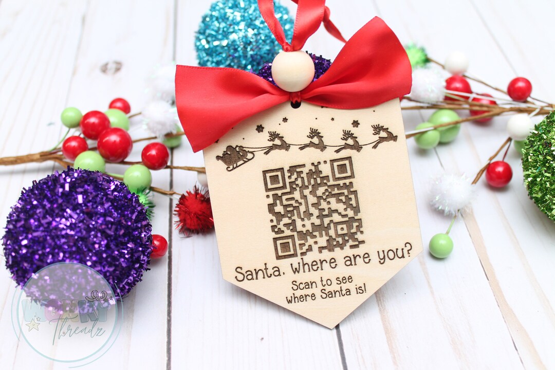 Engraved Santa Tracker Wooden Christmas Ornament - QR Code for Santa ...