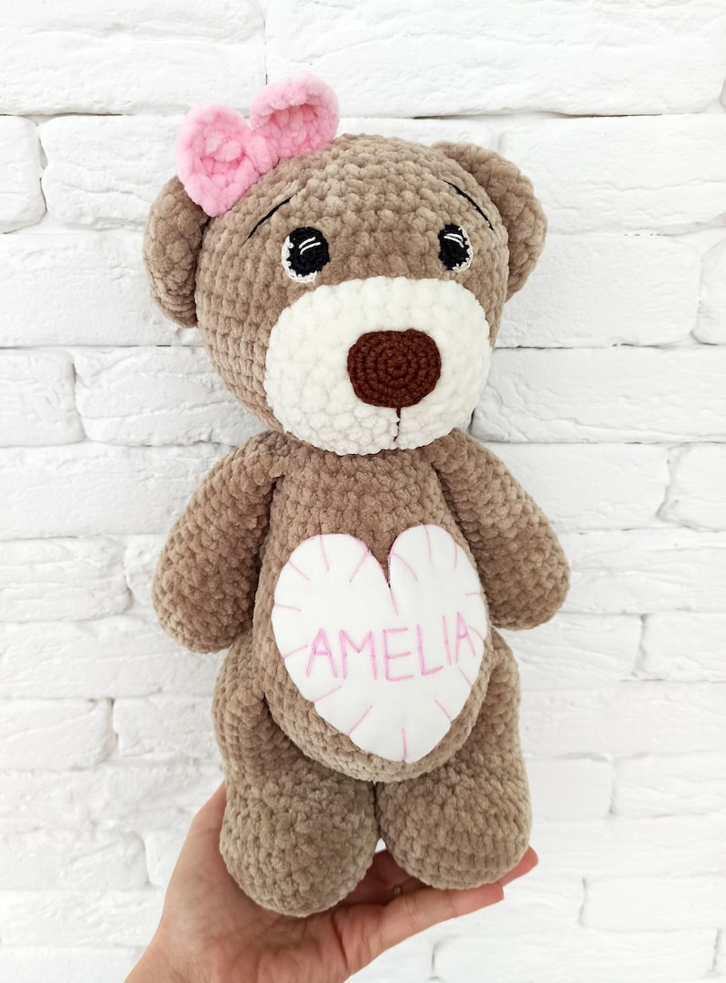 Personalized Stuffed Teddy Bear Custom Plush Crochet Bear - Etsy