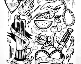 Tattoo Flash Fine Line - Etsy