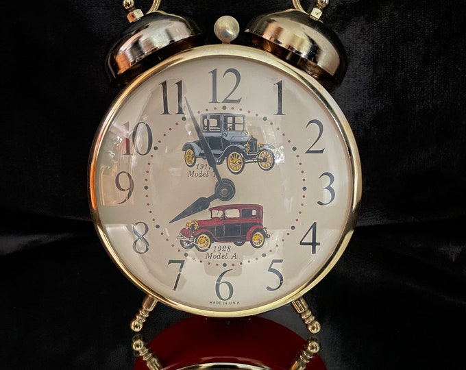 Vintage Twin Bell Lux Alarm Clock With Model A and Model T Ford Cars on ...