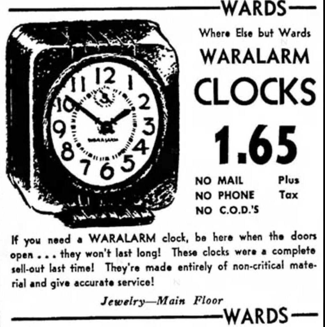 Antique WW2 Era Westclox war Alarm Clock. Circa 1943. - Etsy