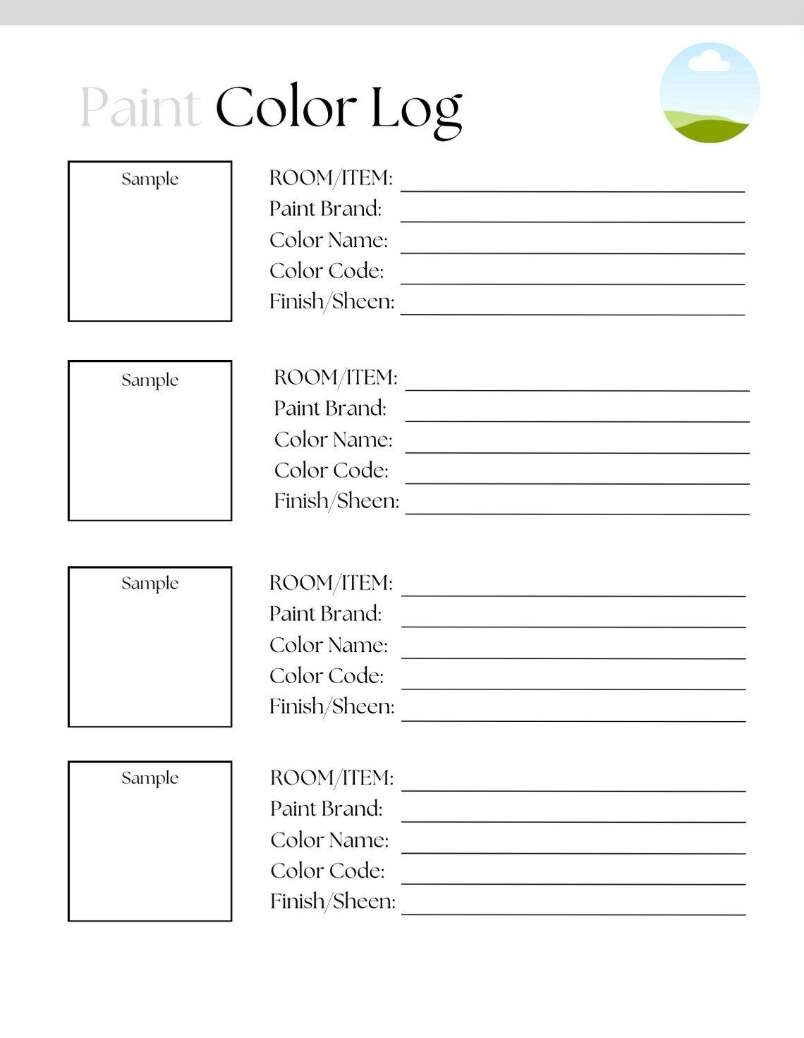 Project Design Paint Color Log - Etsy