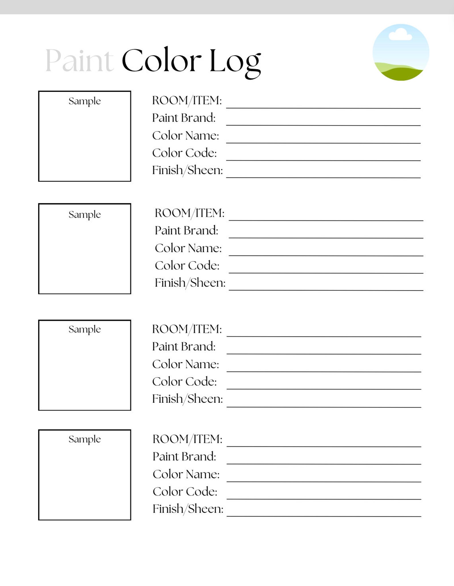 Project Design Paint Color Log - Etsy