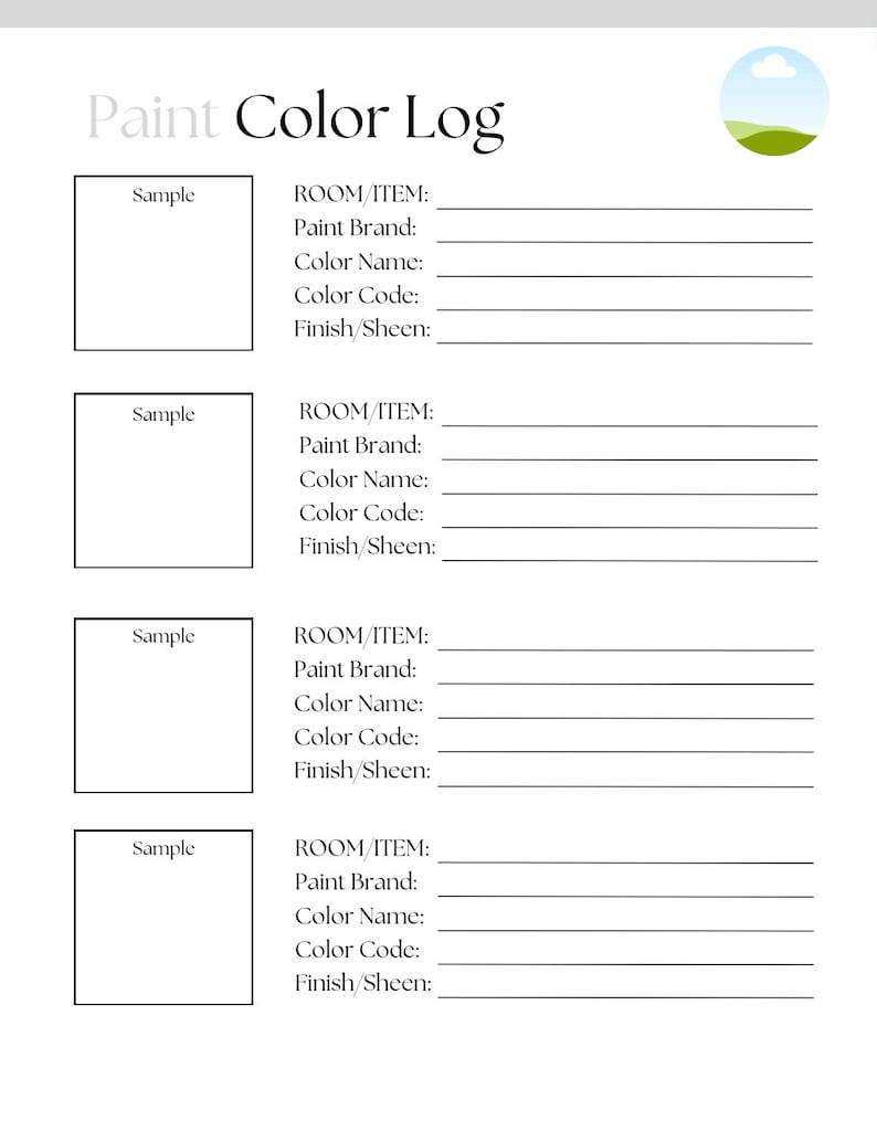 Project Design Paint Color Log - Etsy
