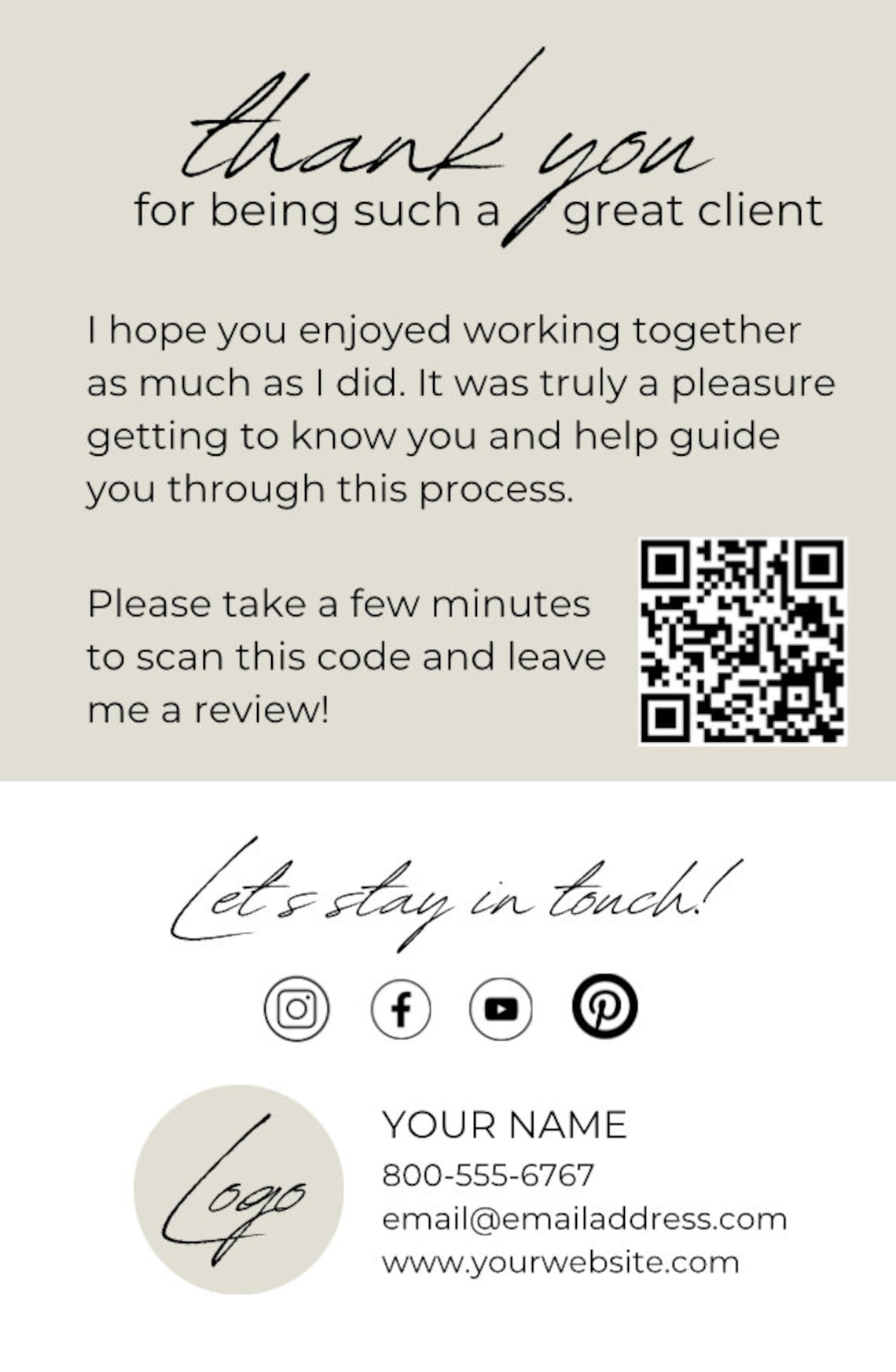 Client Thank You/review Card Template - Etsy