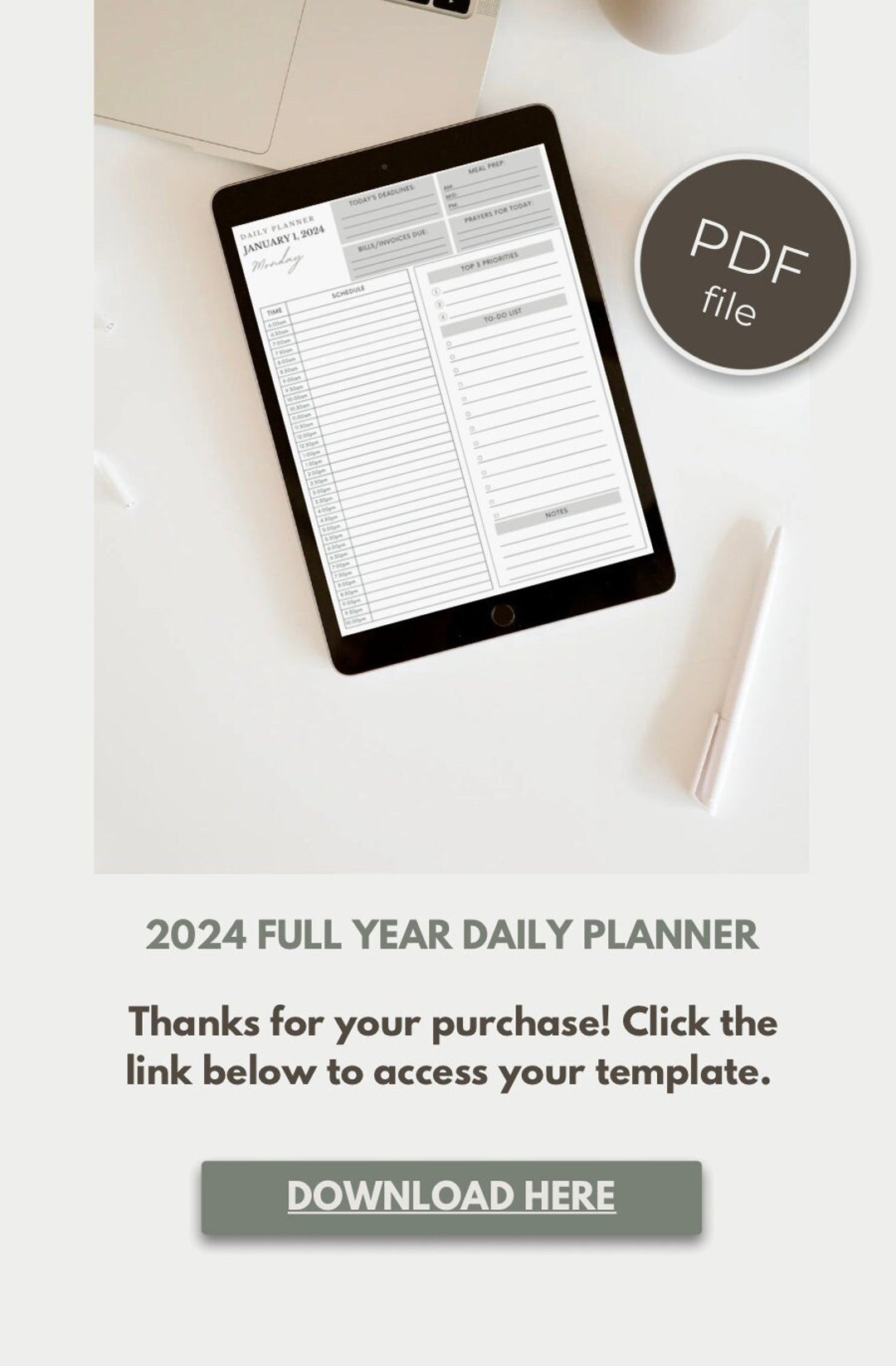 2024 Full Year Daily Digital Planner entire Year - Etsy