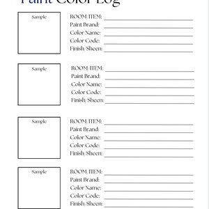 Project Design Paint Color Log - Etsy