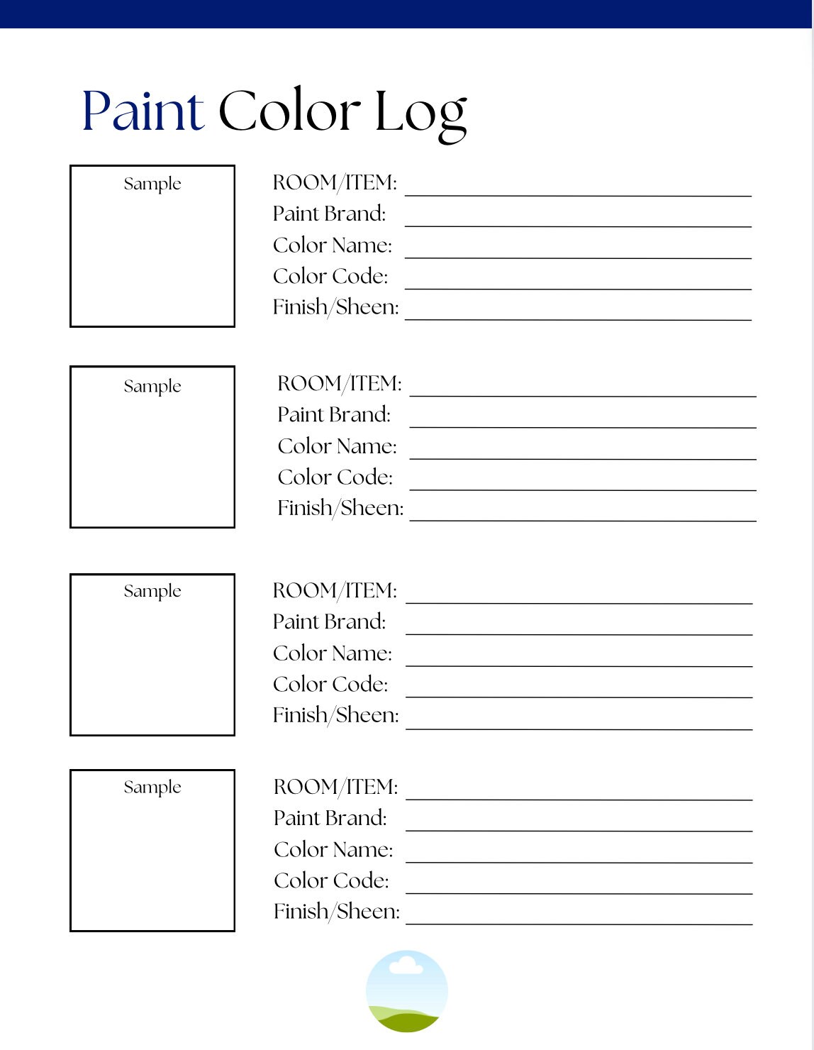 Project Design Paint Color Log - Etsy