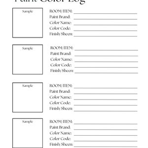 Project Design Paint Color Log - Etsy