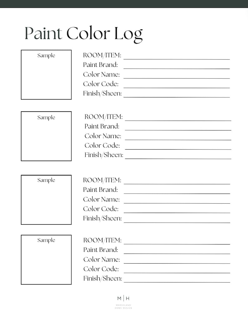 Project Design Paint Color Log - Etsy