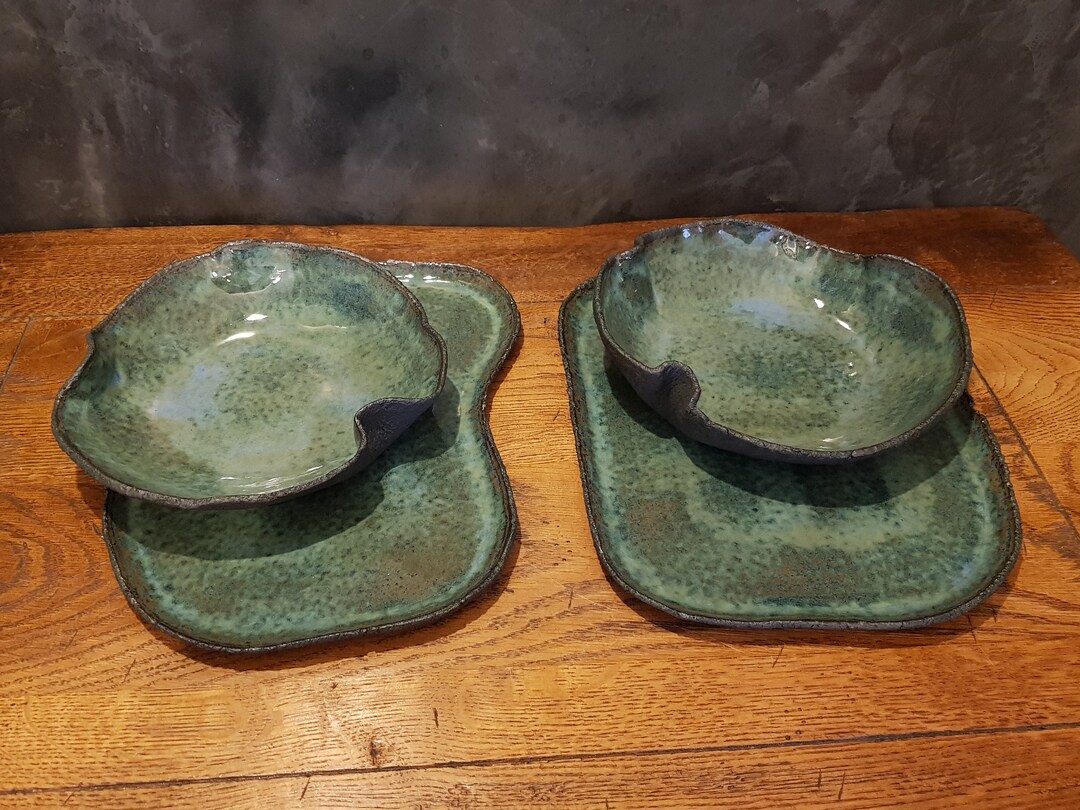 4 Extravagant Ceramic Plates Terra Nera Rainforest, Unique Pieces, 2 ...