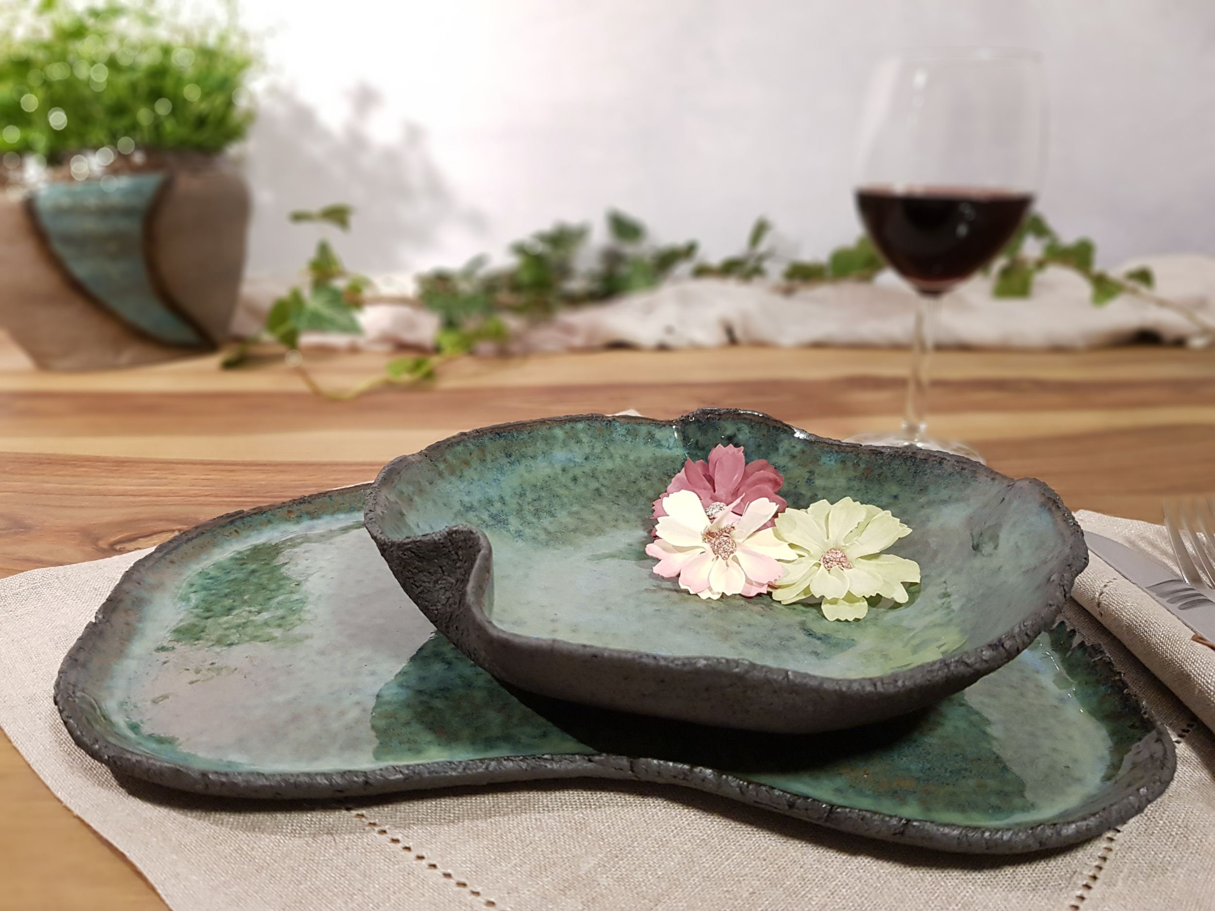 4 Extravagant Ceramic Plates Terra Nera Rainforest, Unique Pieces, 2 ...