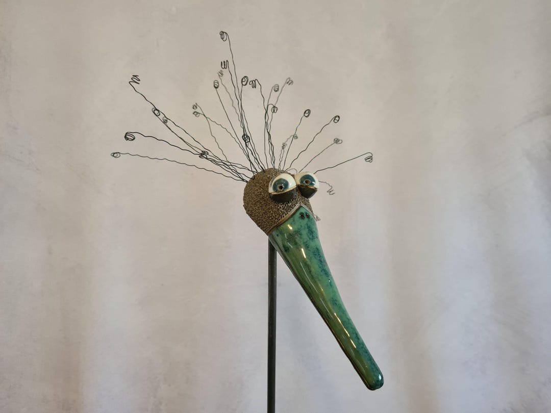 Ceramic Bird Rupert, Bird Head, Unique, Garden Art, Garden Decoration ...