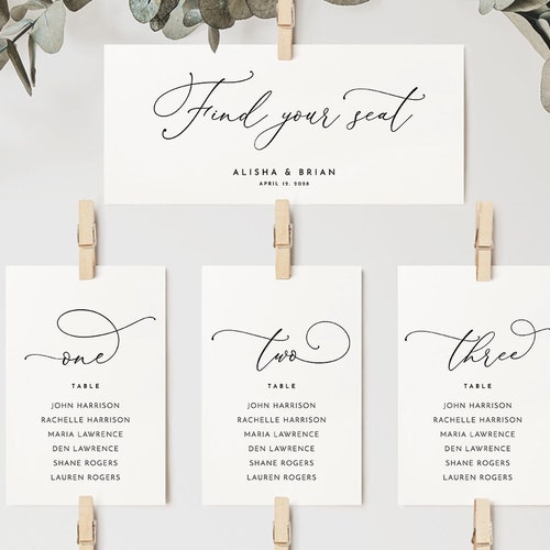 Minimal Table Seating Chart Card Template Simple Seating - Etsy