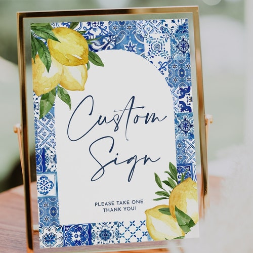 Blue Tile and Lemon Custom Editable Table Sign Arch Blue Tile - Etsy