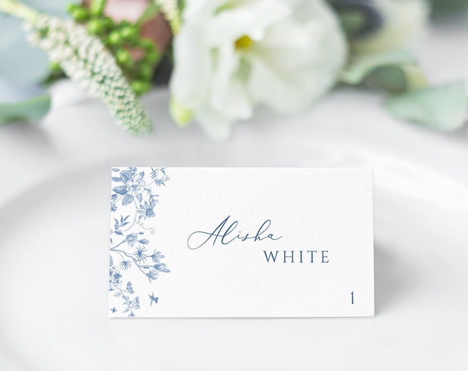 Wedding Place Cards Pack of 50 Blue Willow Floral Tent Style Folding ...