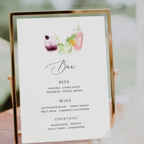 Simple Bar Menu Sign Drink Bar Sign Table Cocktails Sign | Etsy