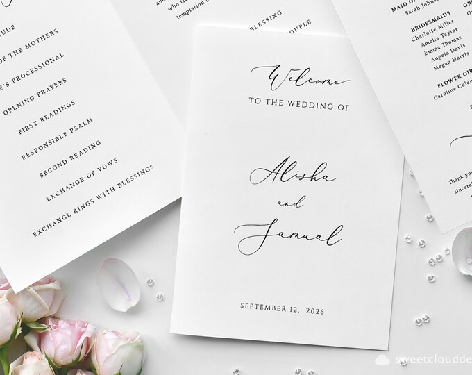 Wedding Program Booklet Template Ceremony Foldable Program - Etsy