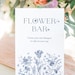 Flower Bar Sign Blue Floral Bar Sign Dusty Blue Flower Bridal Shower ...