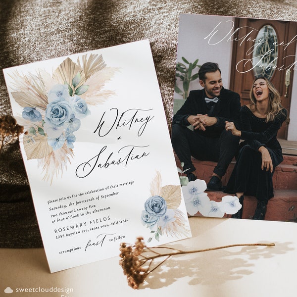 Blue Boho Wedding Invitation - Etsy