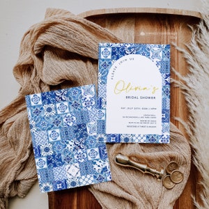 Blue Tile Bridal Shower Invitation Template Positano Tile Bridal Shower ...