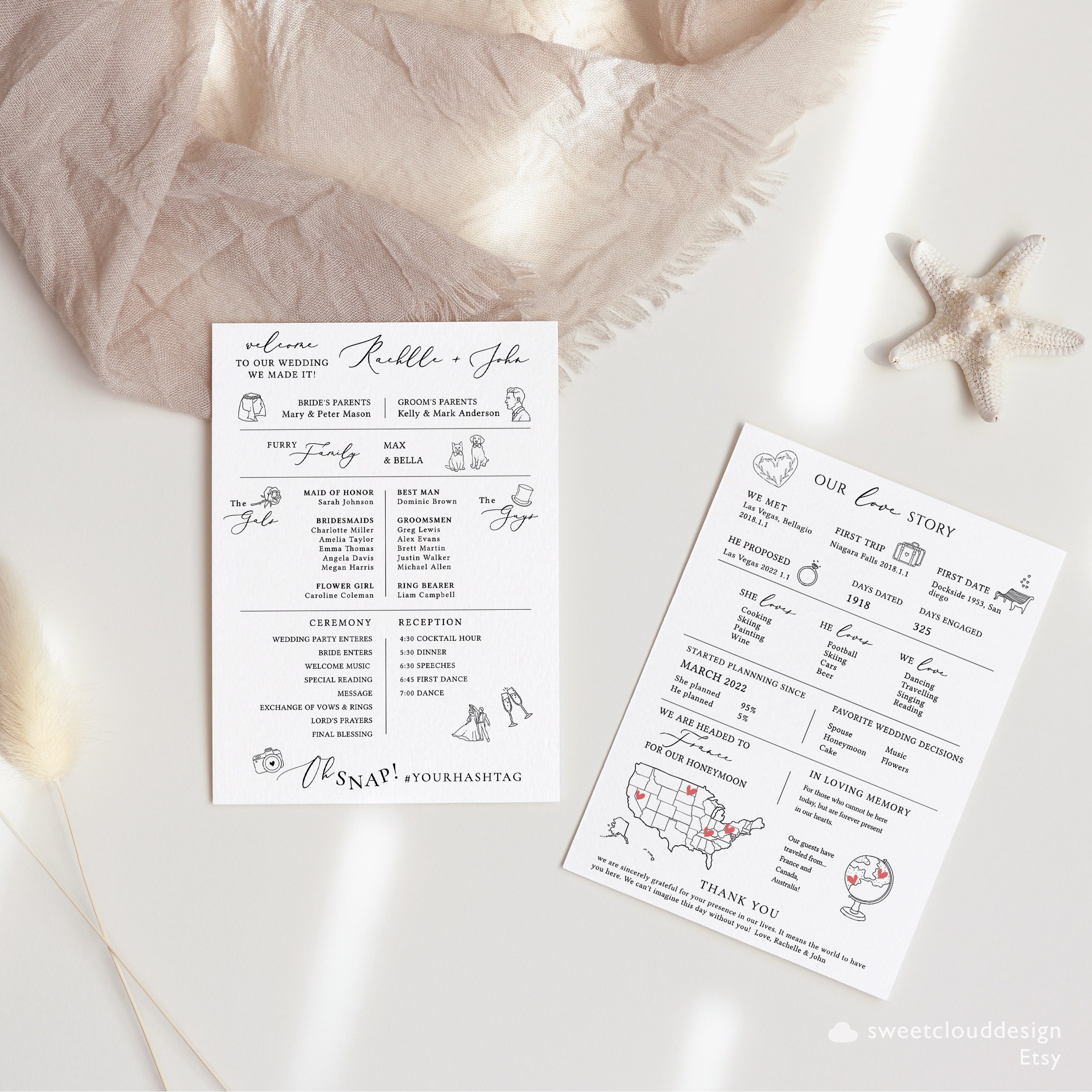 Infographic Wedding Program Fun Facts Wedding Card Unique - Etsy UK