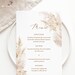 Pampas Grass Menu Card Template BOHO Pampas Grass Printable Menu ...