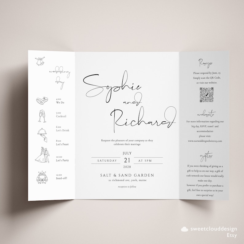 Gatefold Simple Wedding Invitation Boho Gatefold Invitation - Etsy