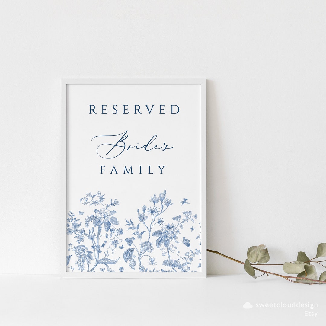 Reserved Sign Dusty Blue Floral Bridal Family Seat Sign Blue Flower ...
