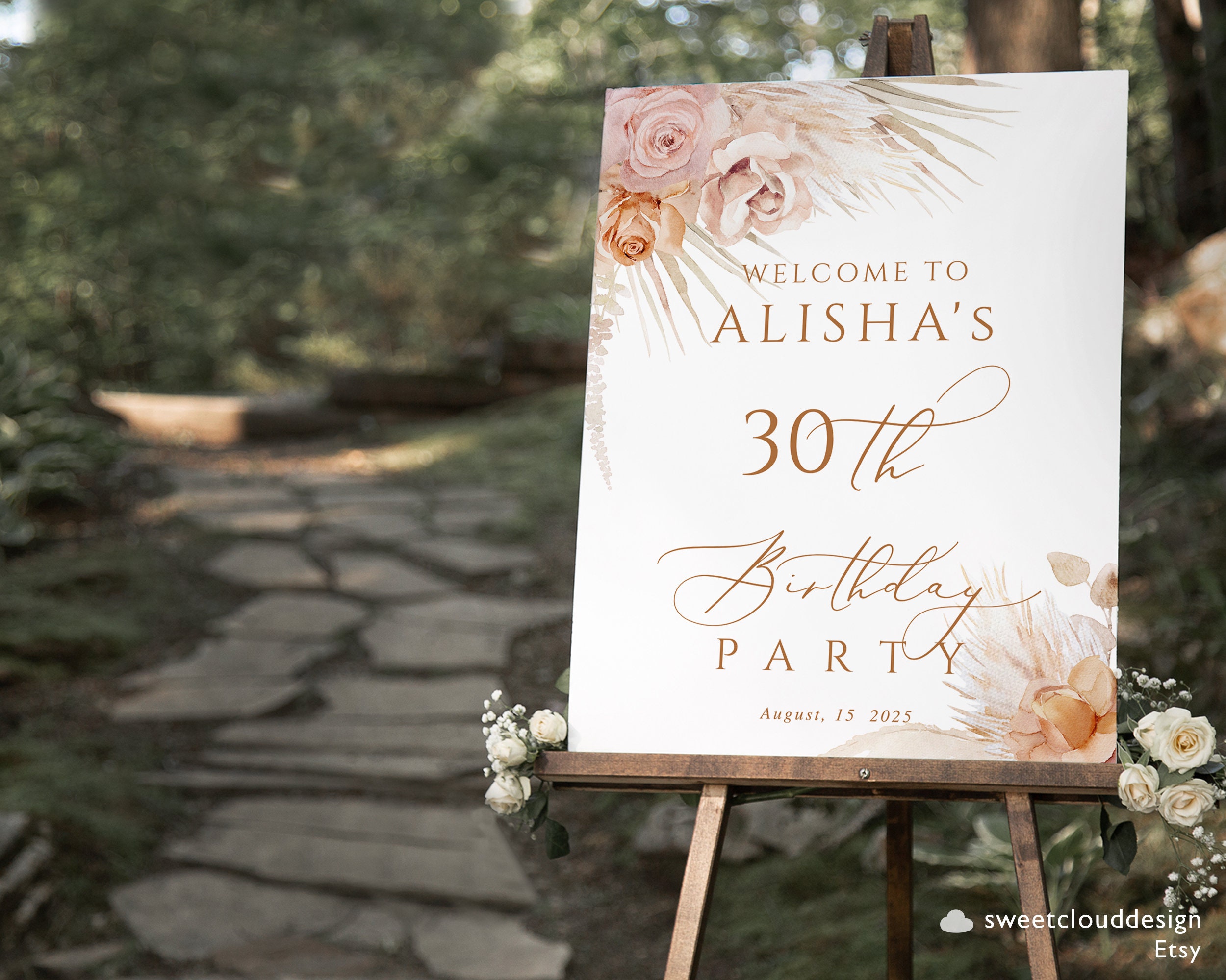 Dusty Orange Boho Birthday Sign Rust Orange Pampas Grass Birthday ...