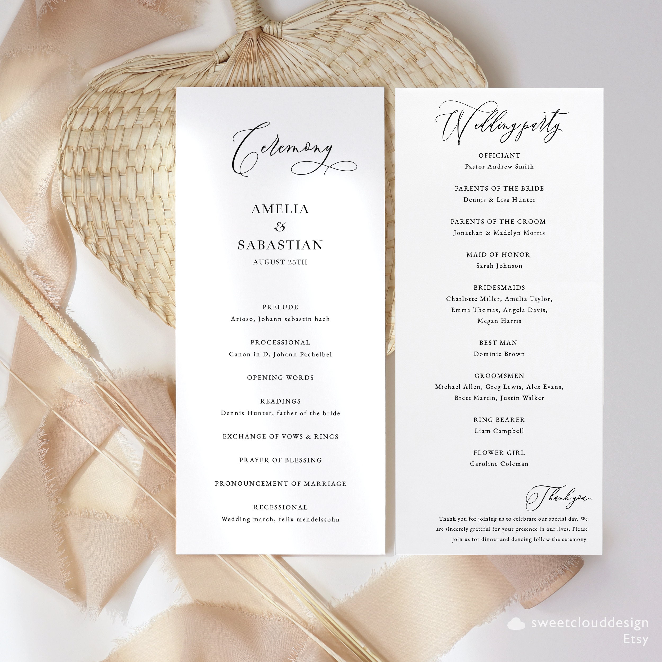Simple Wedding Program Template Modern Wedding Ceremony Card Editable ...