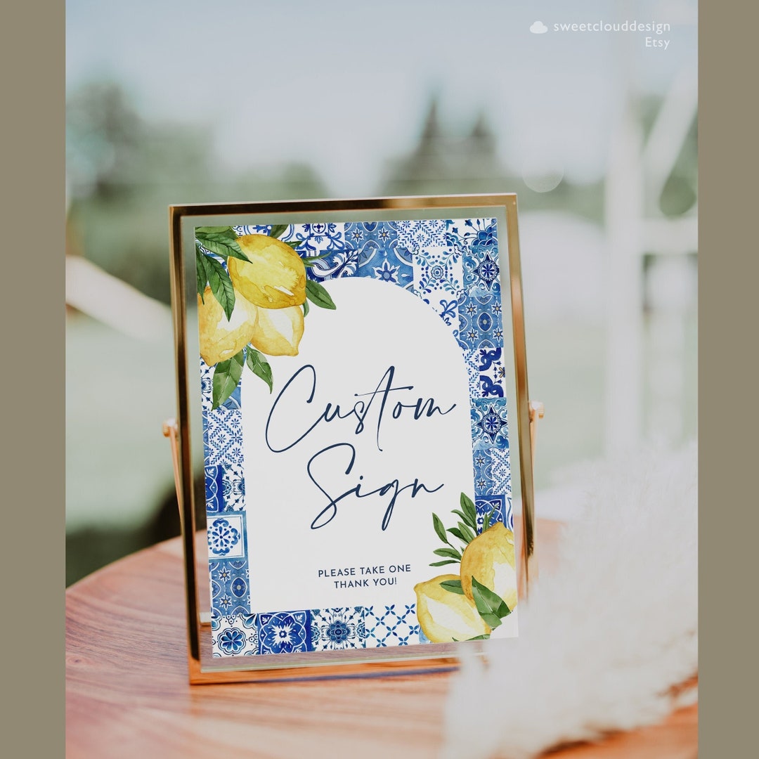 Blue Tile and Lemon Custom Editable Table Sign Arch Blue Tile and Lemon ...