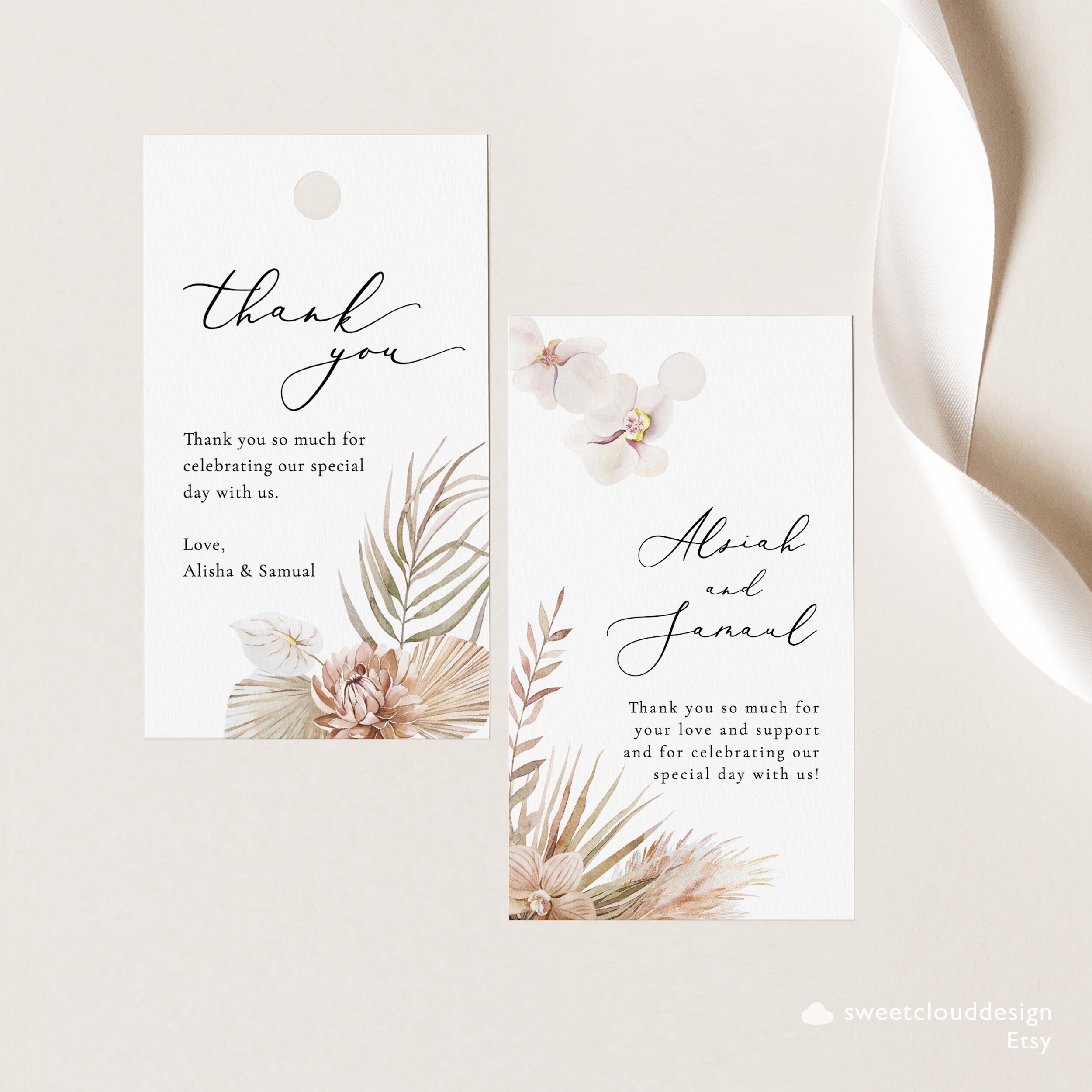 BOHO Favor Bag Tagsprintable Thank You Boho Tags orchid | Etsy