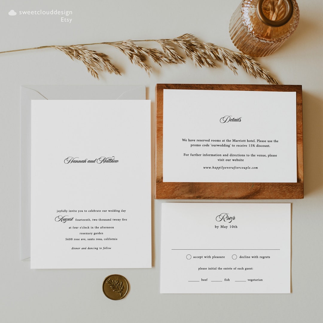 Minimalist Wedding Invitation Set Template Simple Minimal Invitation ...