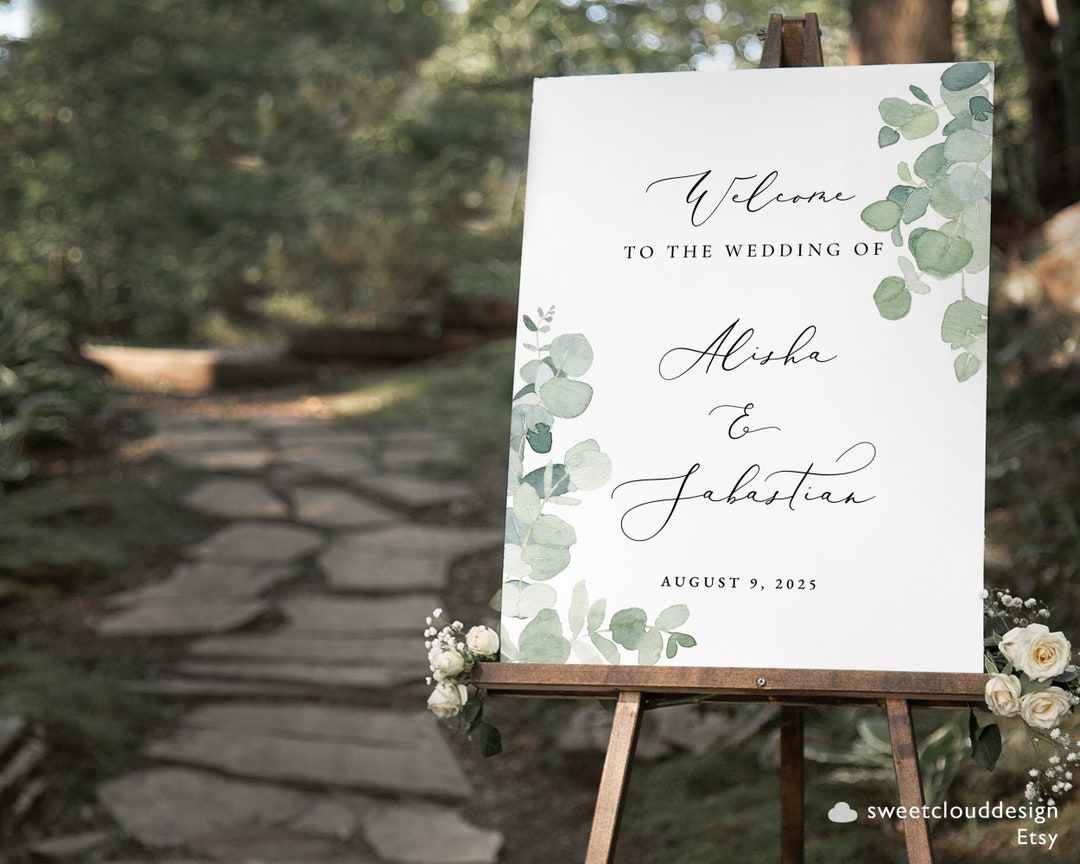Eucalyptus Welcome Sign Template Wedding Greenery Welcome Sign Template ...