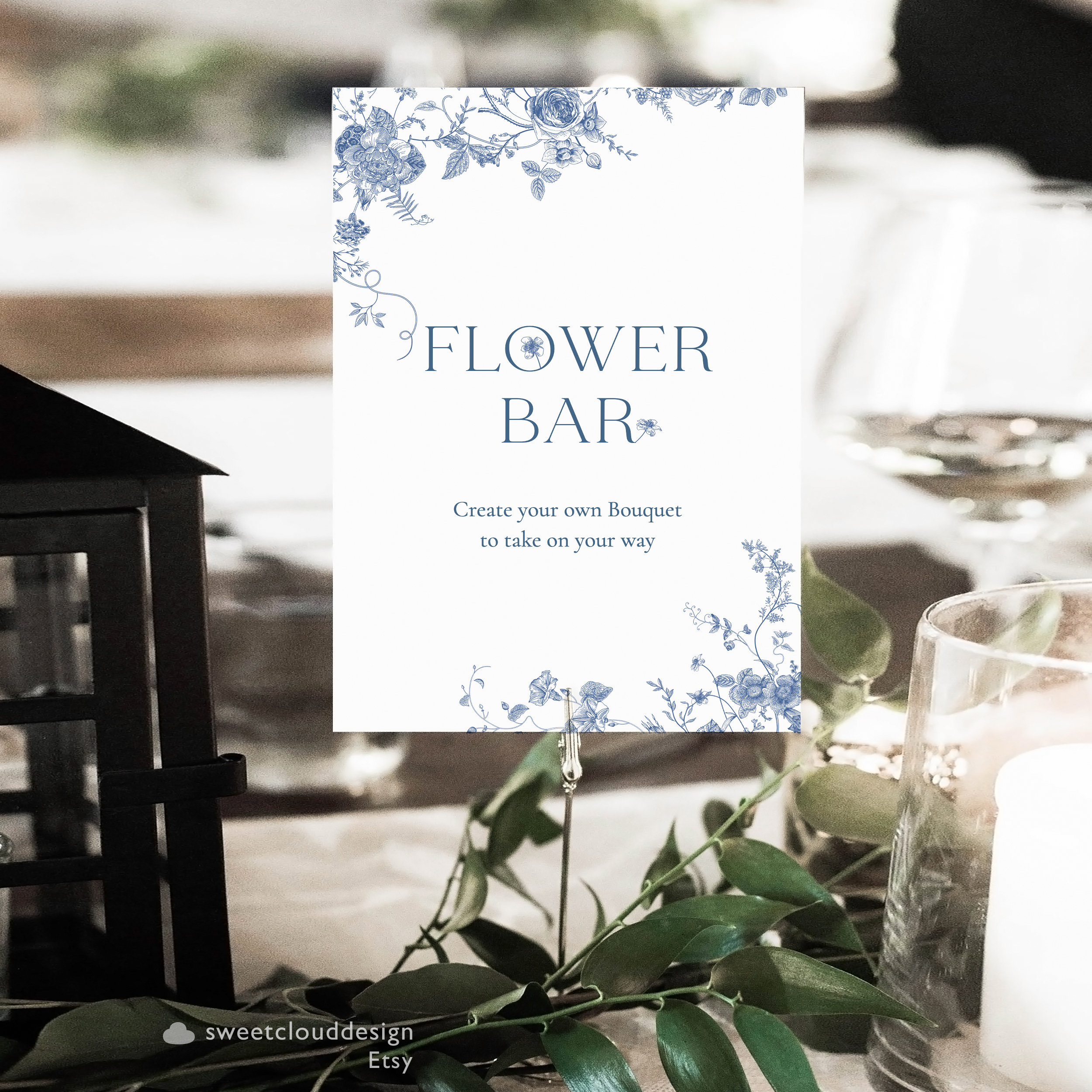 Dusty Blue Flower Bar Sign Blue Floral Bar Sign Blue Flower Bridal ...