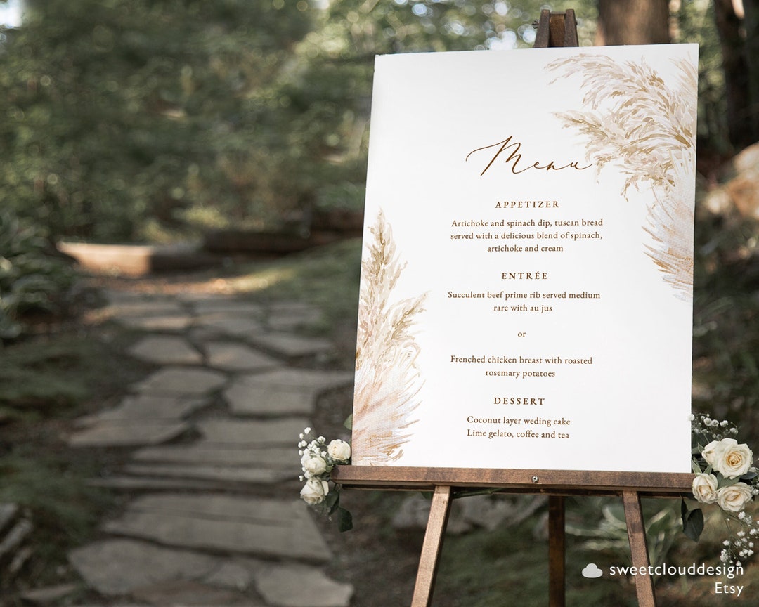 Pampas Grass Menu Sign Template BOHO Pampas Grass Printable Menu Sign ...